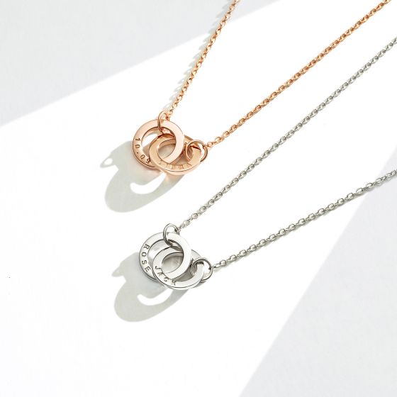 Personalised Interlocking Mini Double Circles Necklace in Sterling Silver